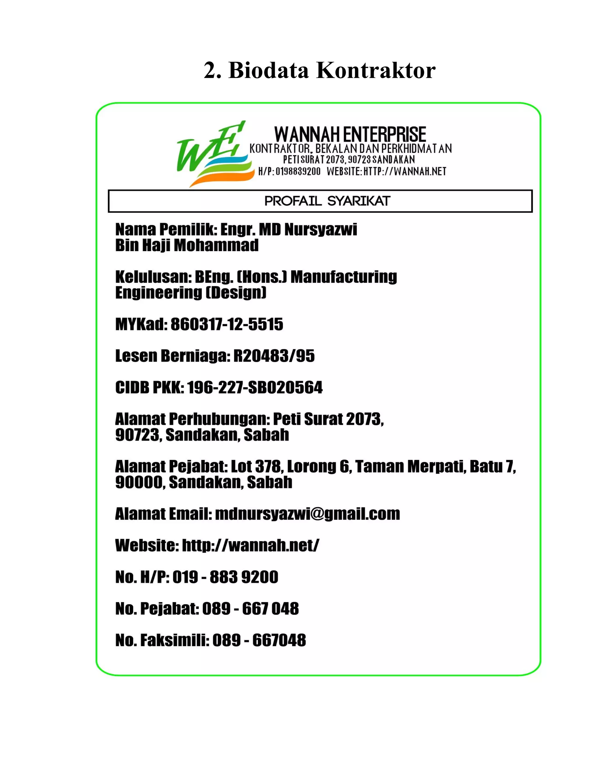 Profail Syarikat Wannah Enterprise | PDF