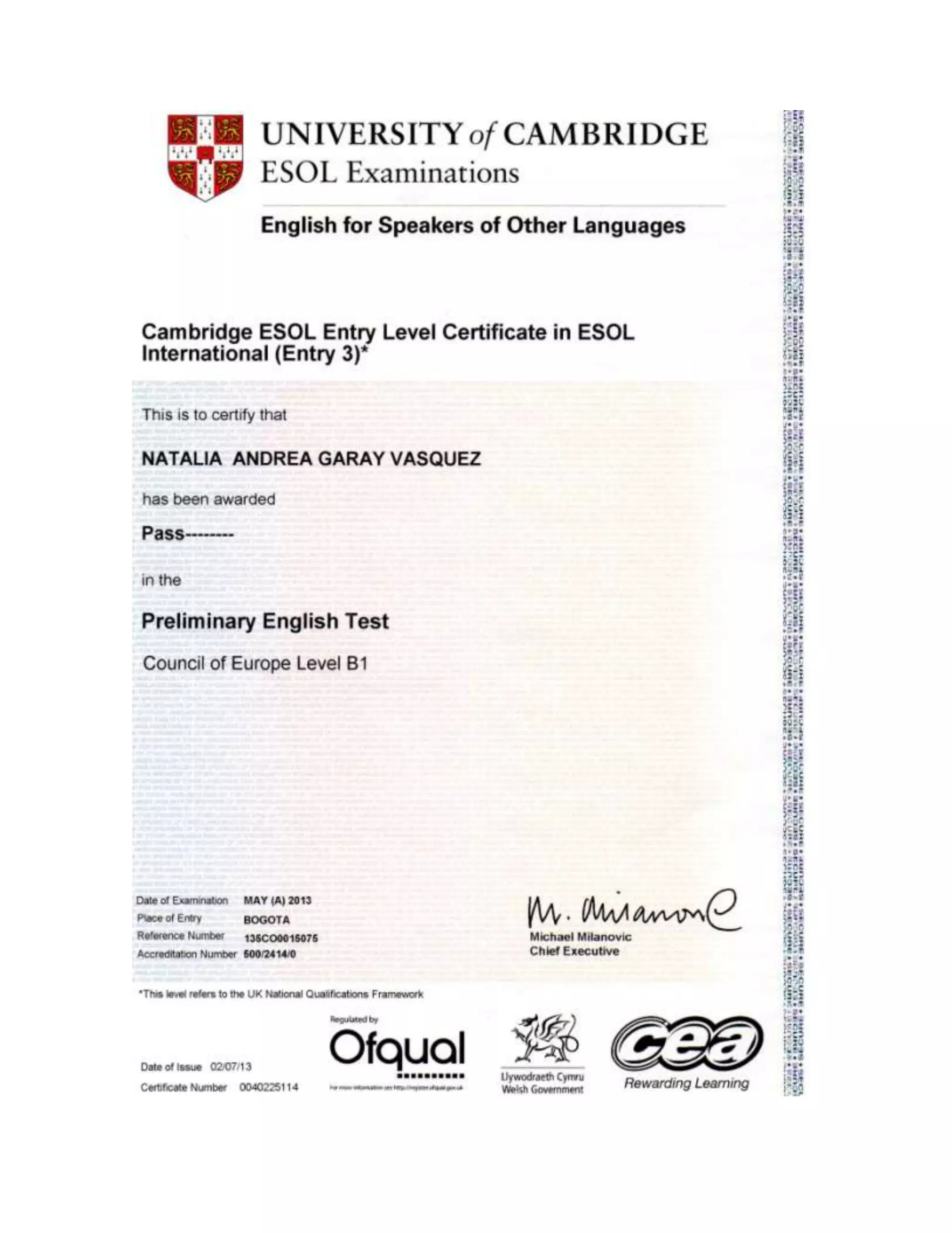 Profeciency exam certification | DOCX