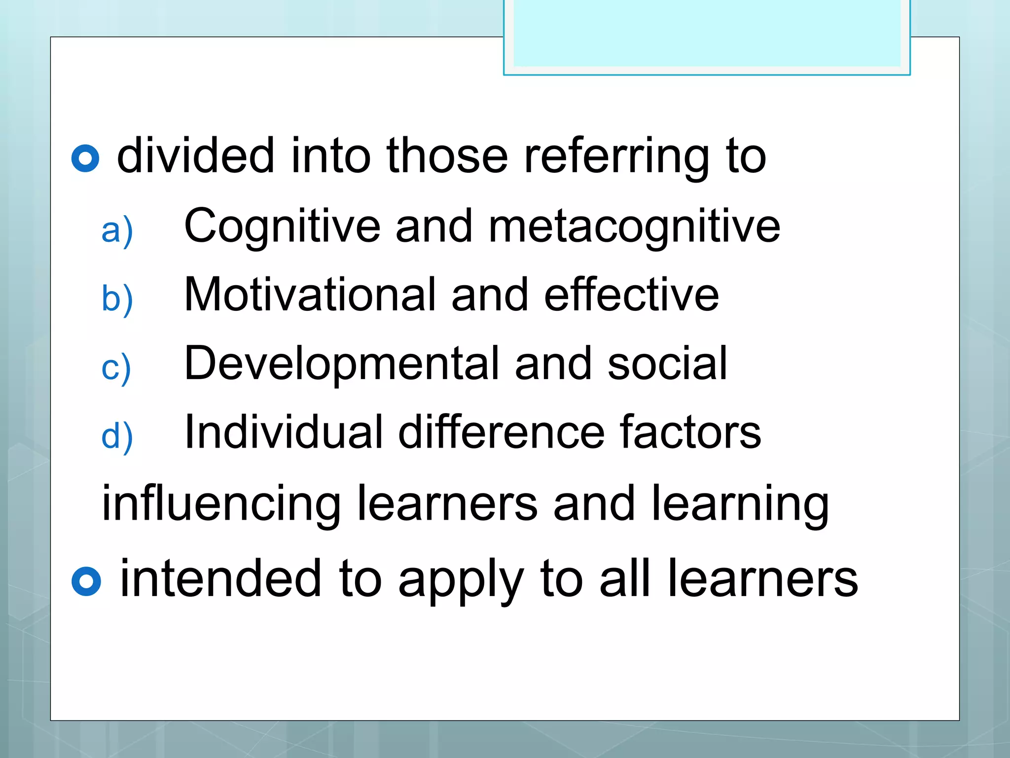 Learner - Centered Psychological Principles (LCP) | PPT Learner - Centered Psychological Principles (LCP) | PPT