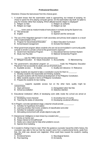 Prof ed questions | DOC | Education