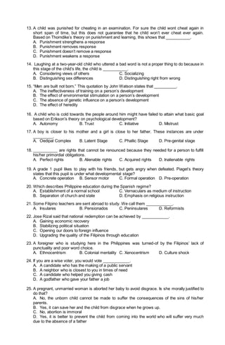 Prof ed questions | DOC | Education