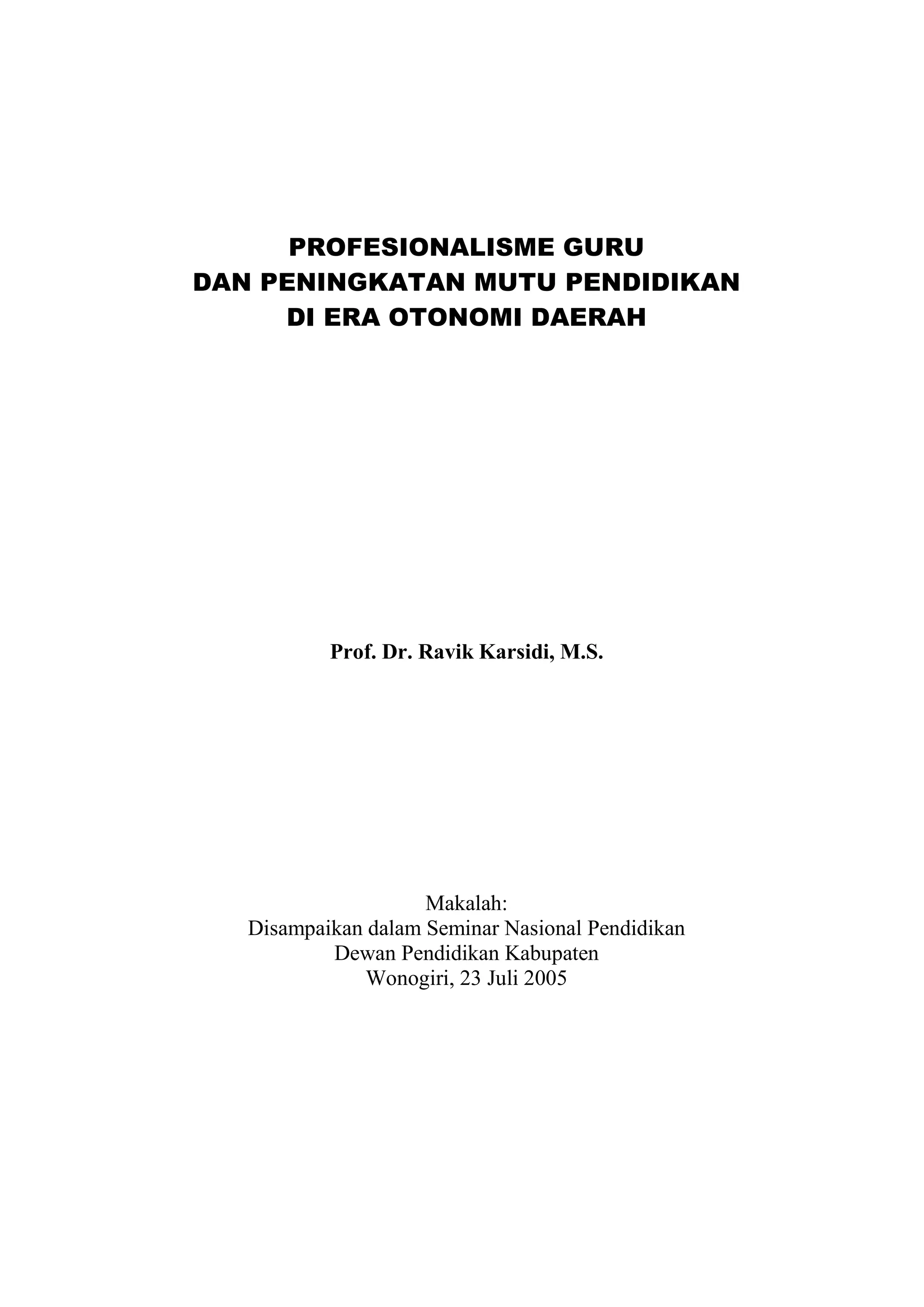 Profesional guru dalam peningkatan mutu kependidikan | PDF