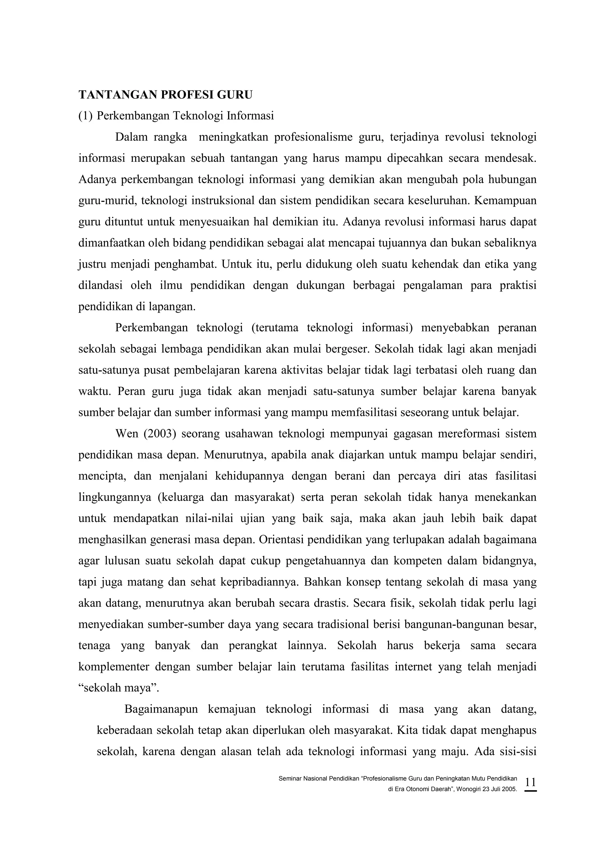 Profesional guru dalam peningkatan mutu kependidikan | PDF