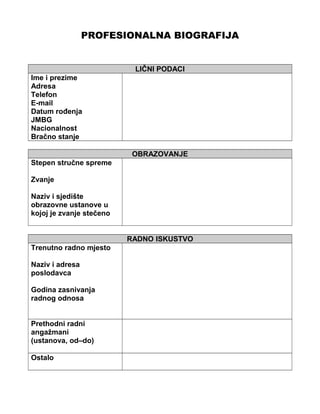 Profesionalna biografija | DOC