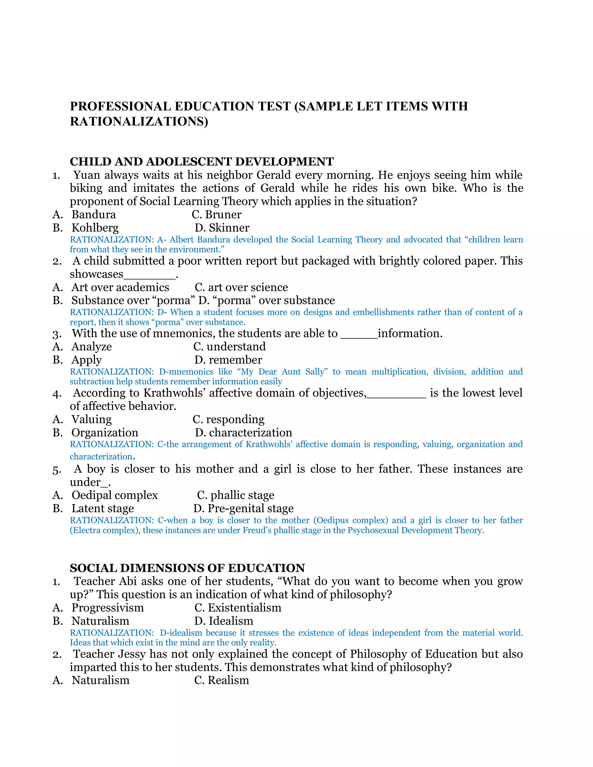 Professional education-test-with-rational-answers1 (1) | PDF
