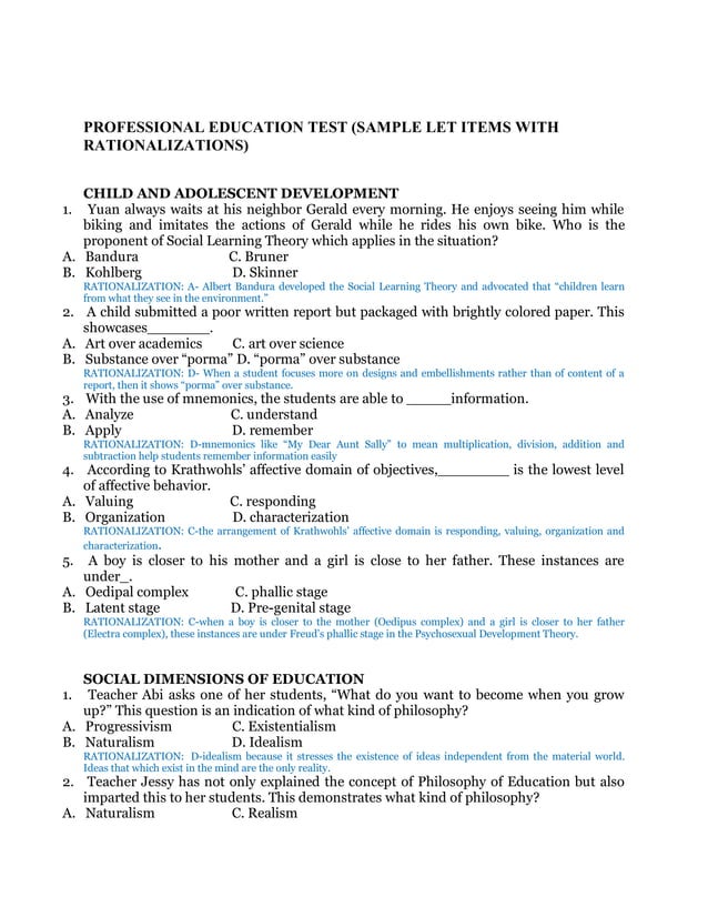 Professional education-test-with-rational-answers1 (1) | PDF | Education