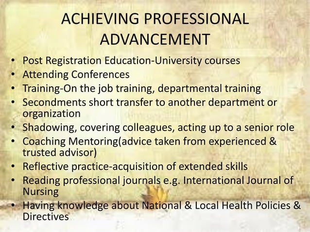 Professional advancement in nursing | PDF | Postgraduate Education ...