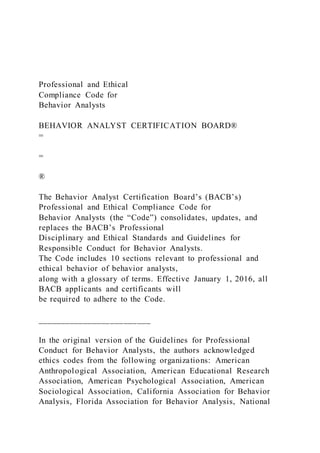 Professional and Ethical Compliance Code for Behavior Anal | PDF