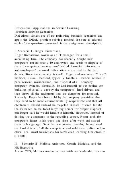 Professional Applications in Service Learning Problem Solving | PDF