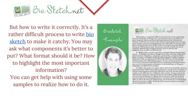 Professional Biosketch Examples For Everyone | PPTX | Drawing and ...