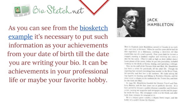 Professional Biosketch Examples For Everyone | PPTX | Drawing and ...