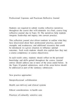 Professional Capstone and Practicum Reflective JournalSt | PDF
