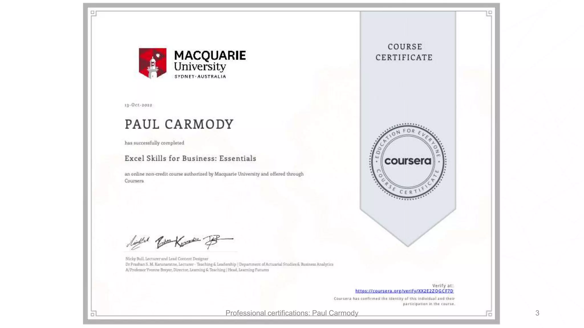 Professional Certifications for Paul Carmody | PPTX
