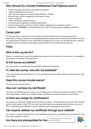 Professional Chef Diploma Level 3 - Adams Academy | PDF