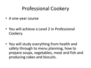 Professional Cookery Level 2 | PPTX