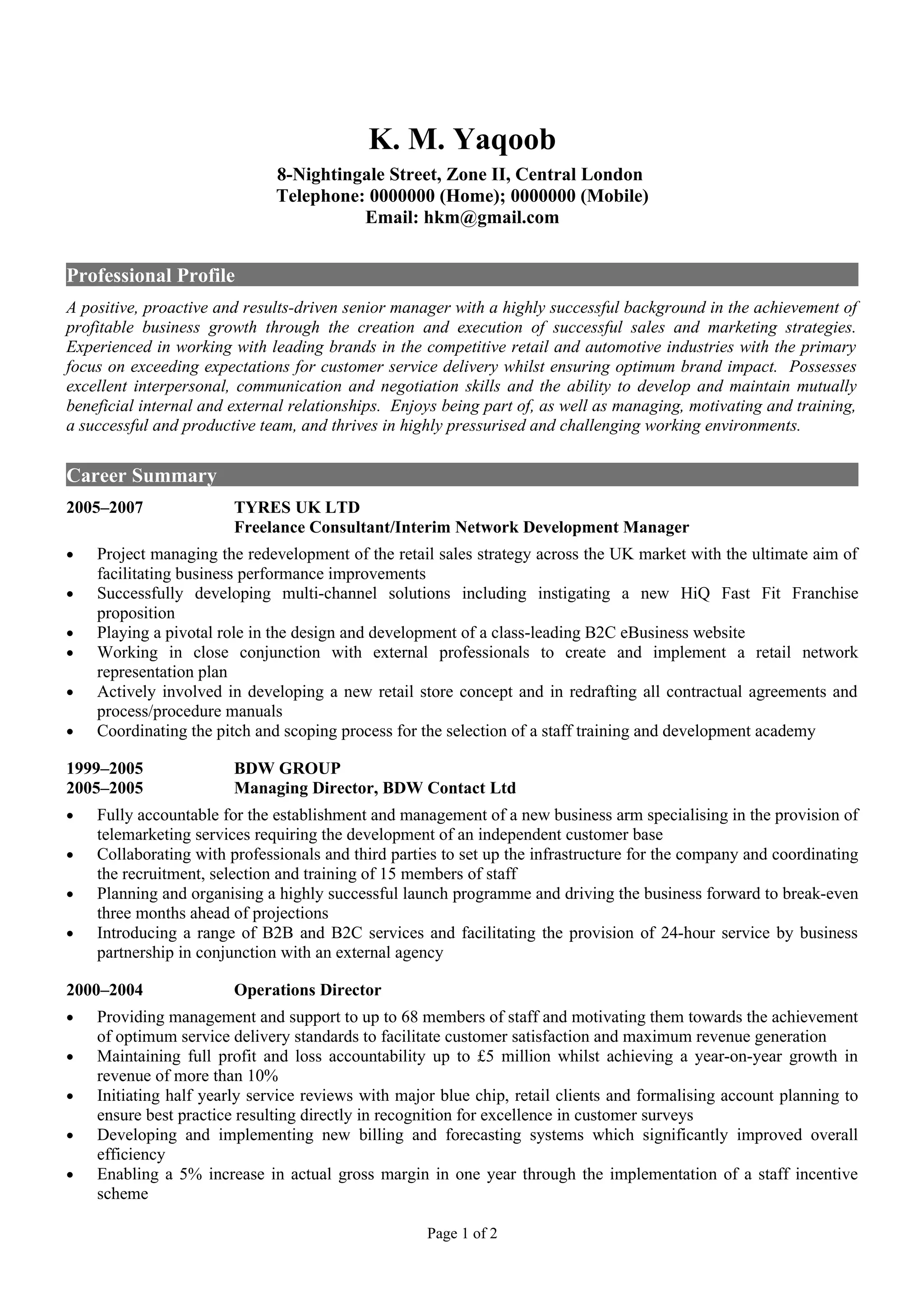 Professional CV Sample | DOC