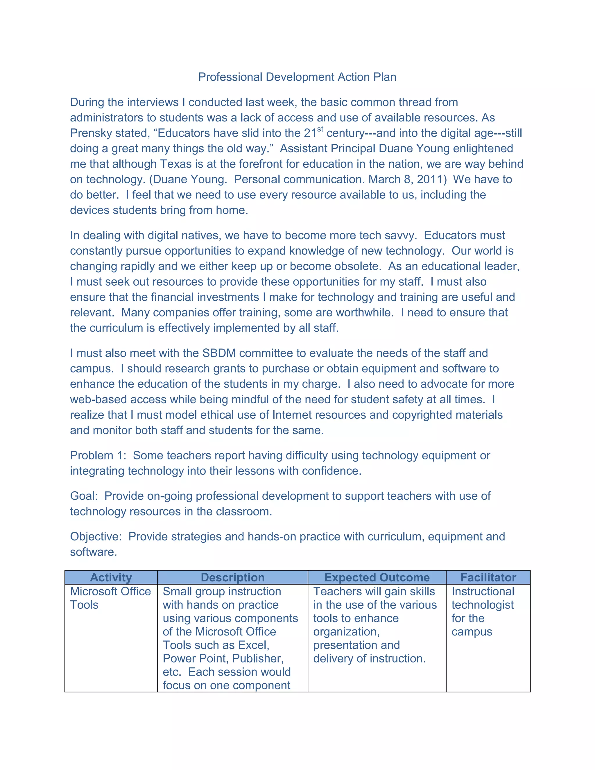 Professional development action plan | DOCX | Special Education | Education