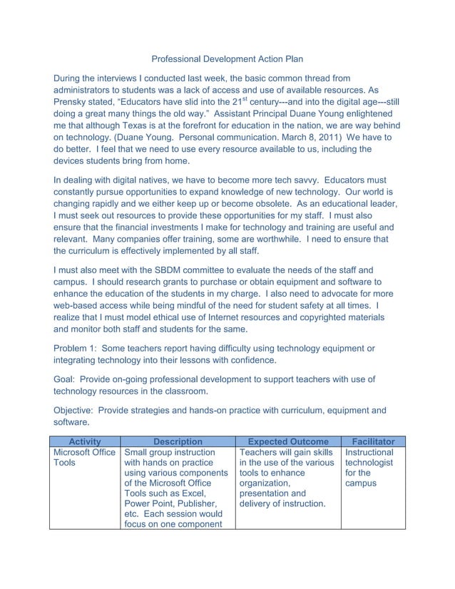 Professional development action plan | DOCX | Special Education | Education
