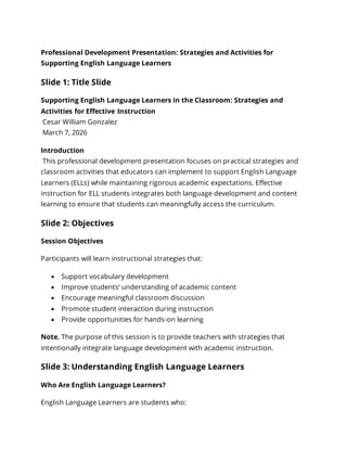Effective Strategies and Activities for Supporting English Language ...