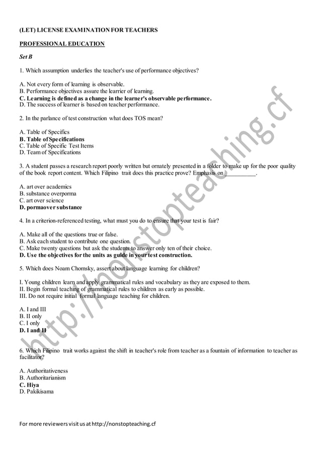 LET Sample Exam Professional education set b | DOCX
