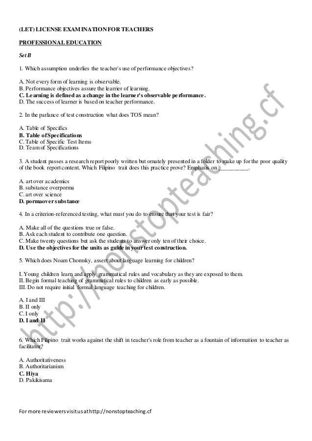 LET Sample Exam Professional education set b