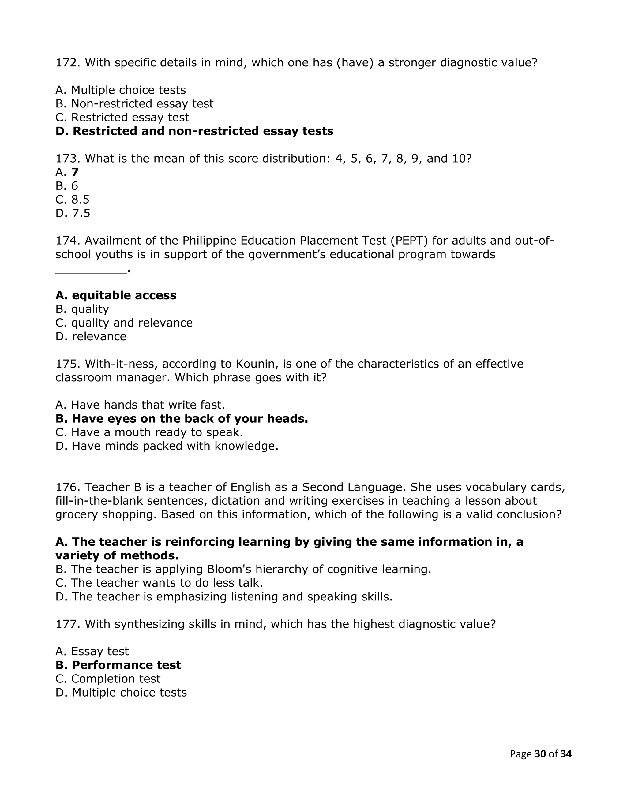Professional education set d (with highlighted answers) | PDF