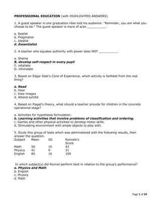 Professional education set d (with highlighted answers) | PDF