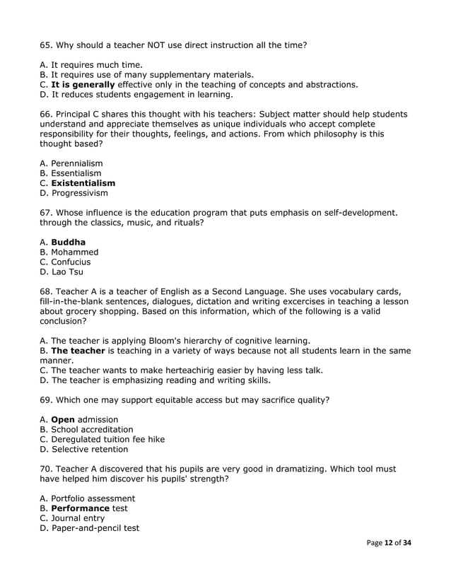 Professional education set d (with highlighted answers) | PDF