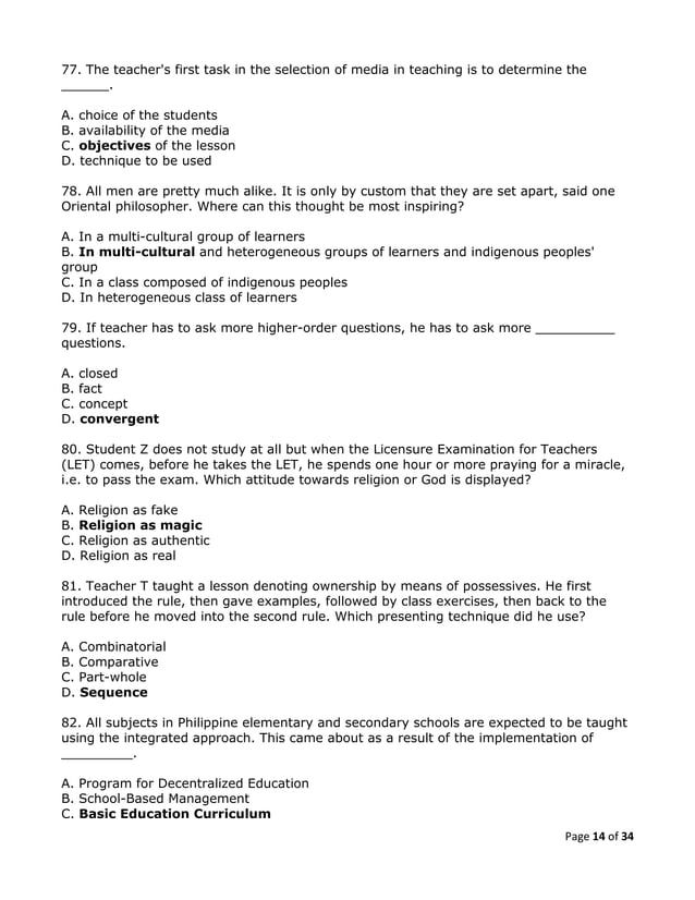 Professional education set d (with highlighted answers) | PDF