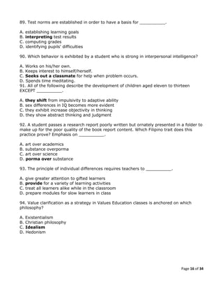 Professional education set d (with highlighted answers) | PDF