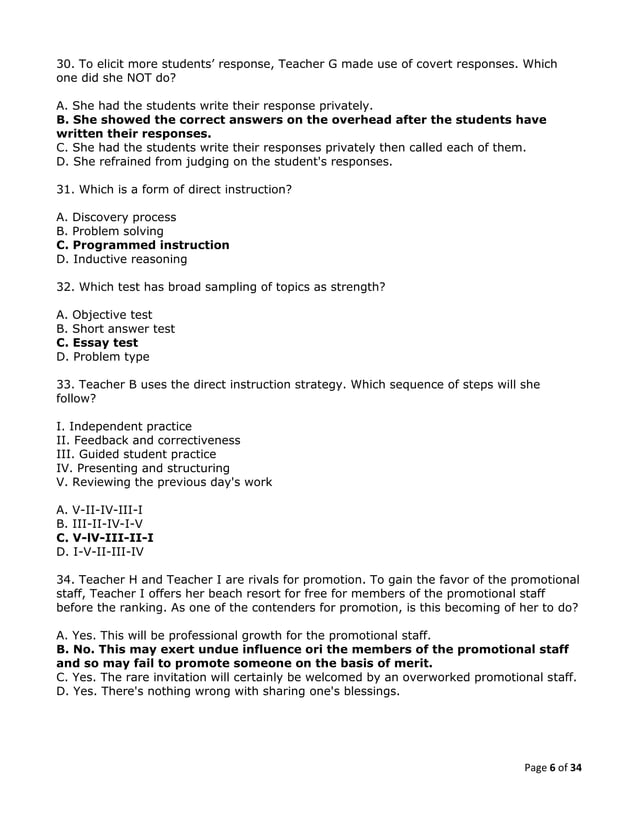 Professional education set d (with highlighted answers) | PDF