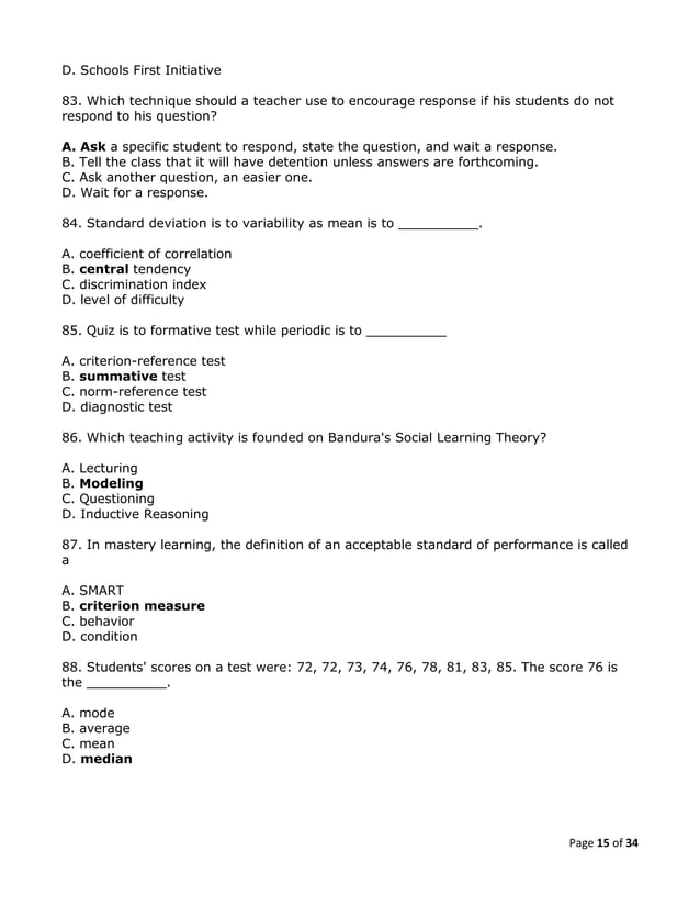 Professional education set d (with highlighted answers)