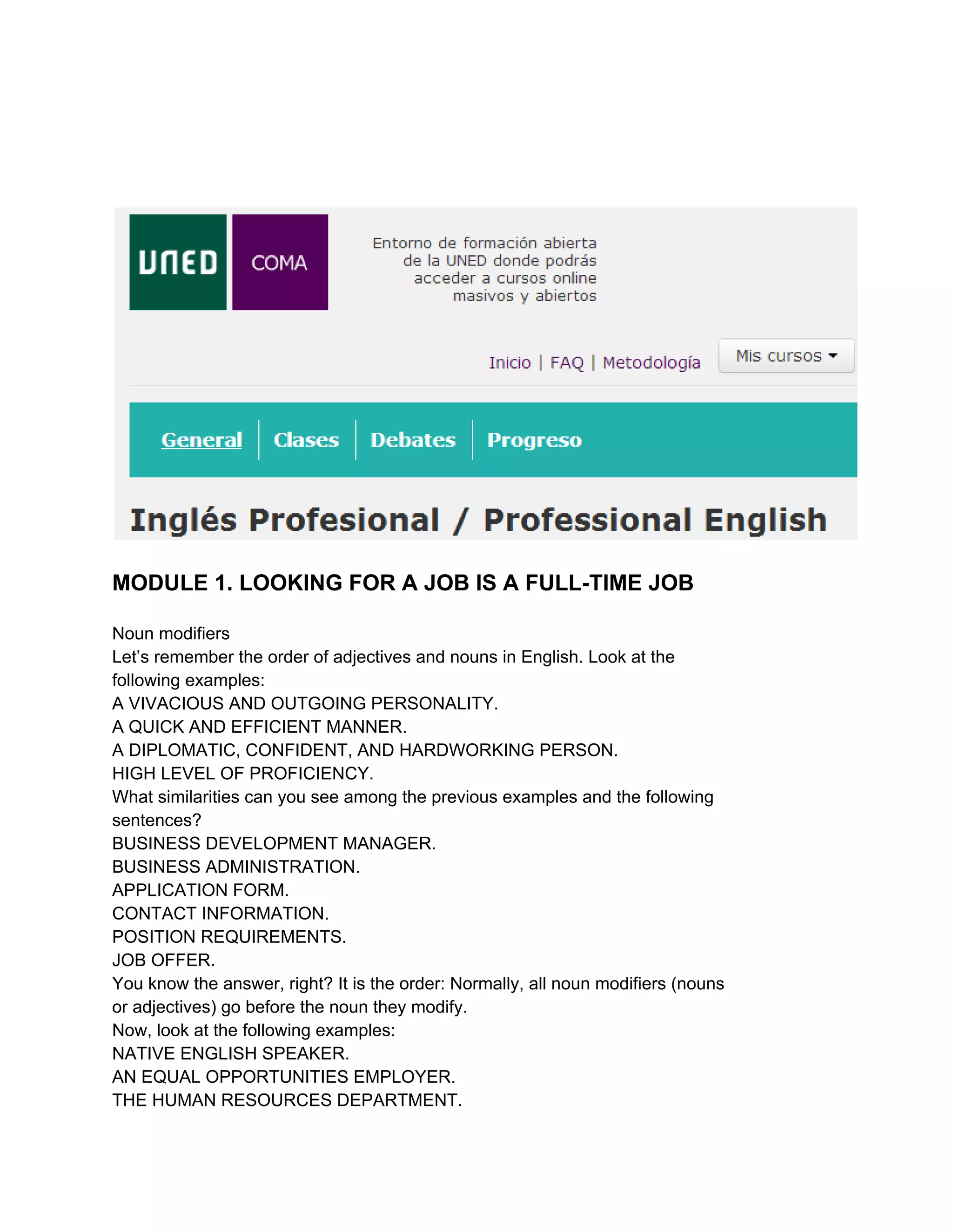 Professional English. Module 1. Exercises | PDF