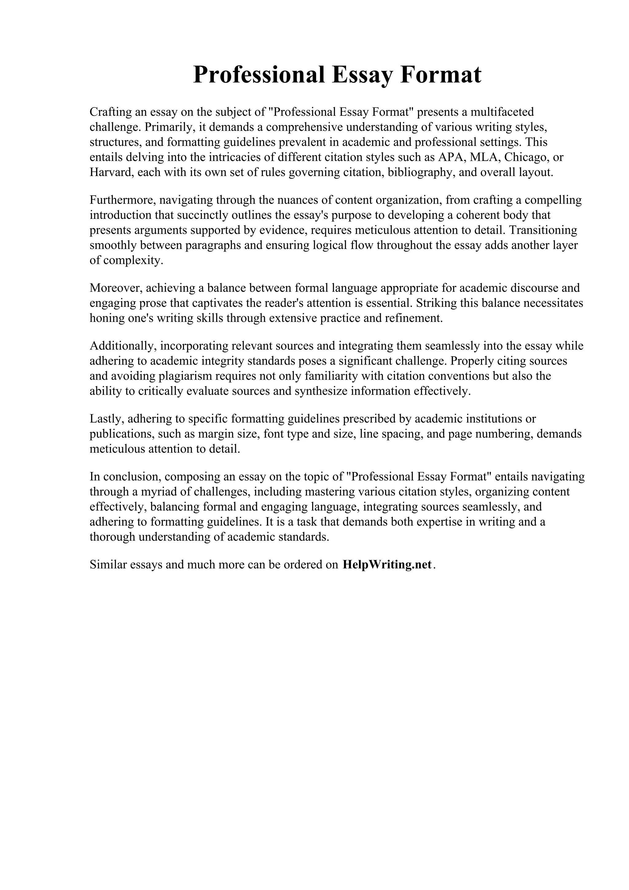 Professional Essay Format | PDF