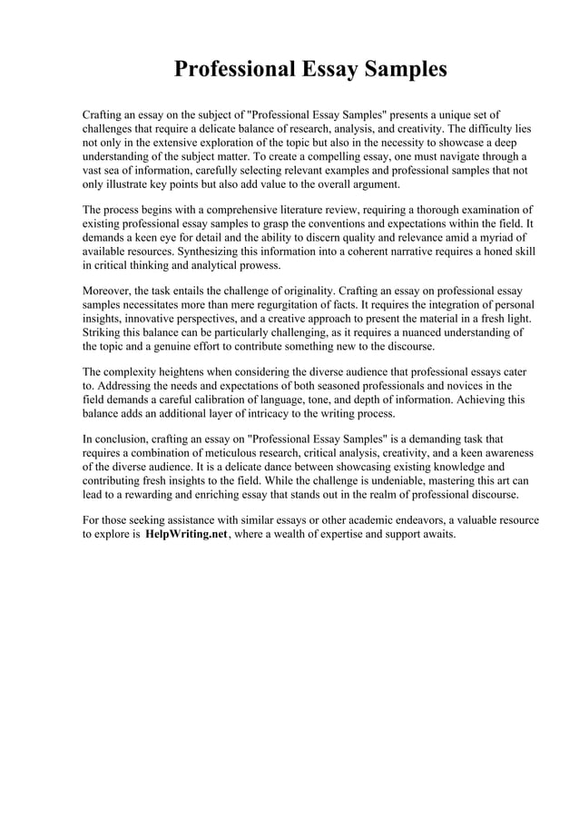Professional Essay Samples | PDF | Homework and Study | Education