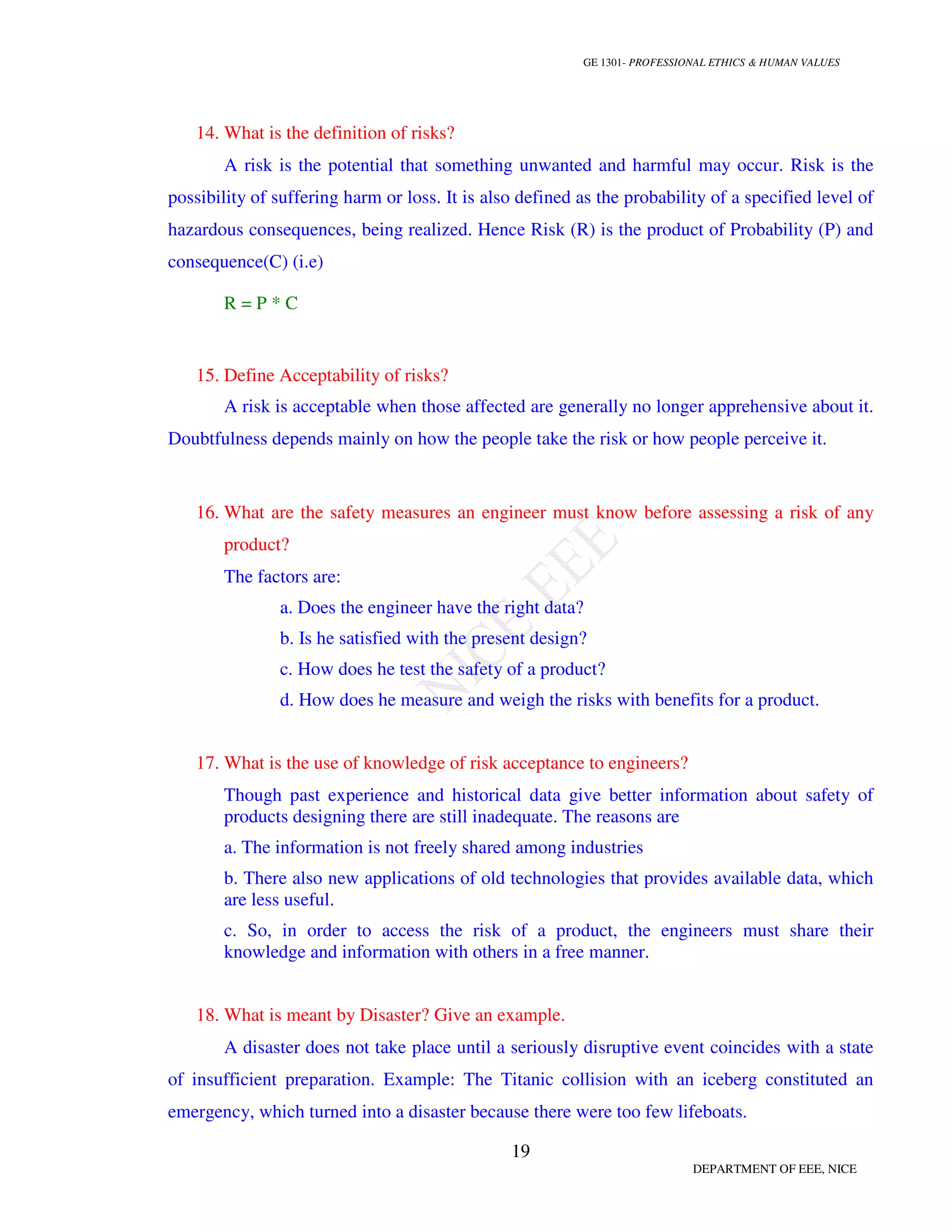 Professional ethics 2 mark & 16 mark question bank | PDF