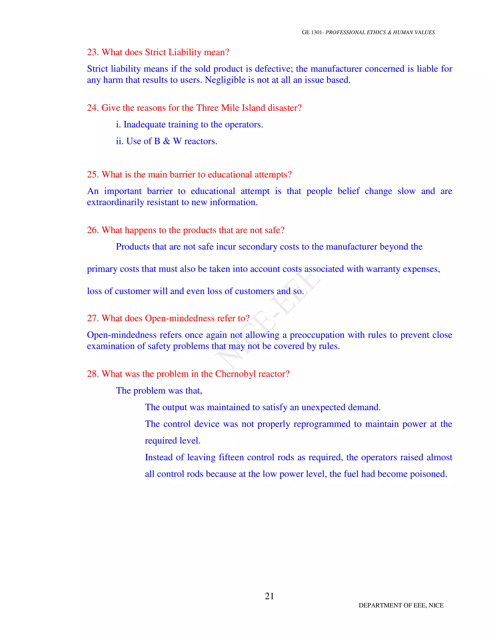 Professional ethics 2 mark & 16 mark question bank | PDF