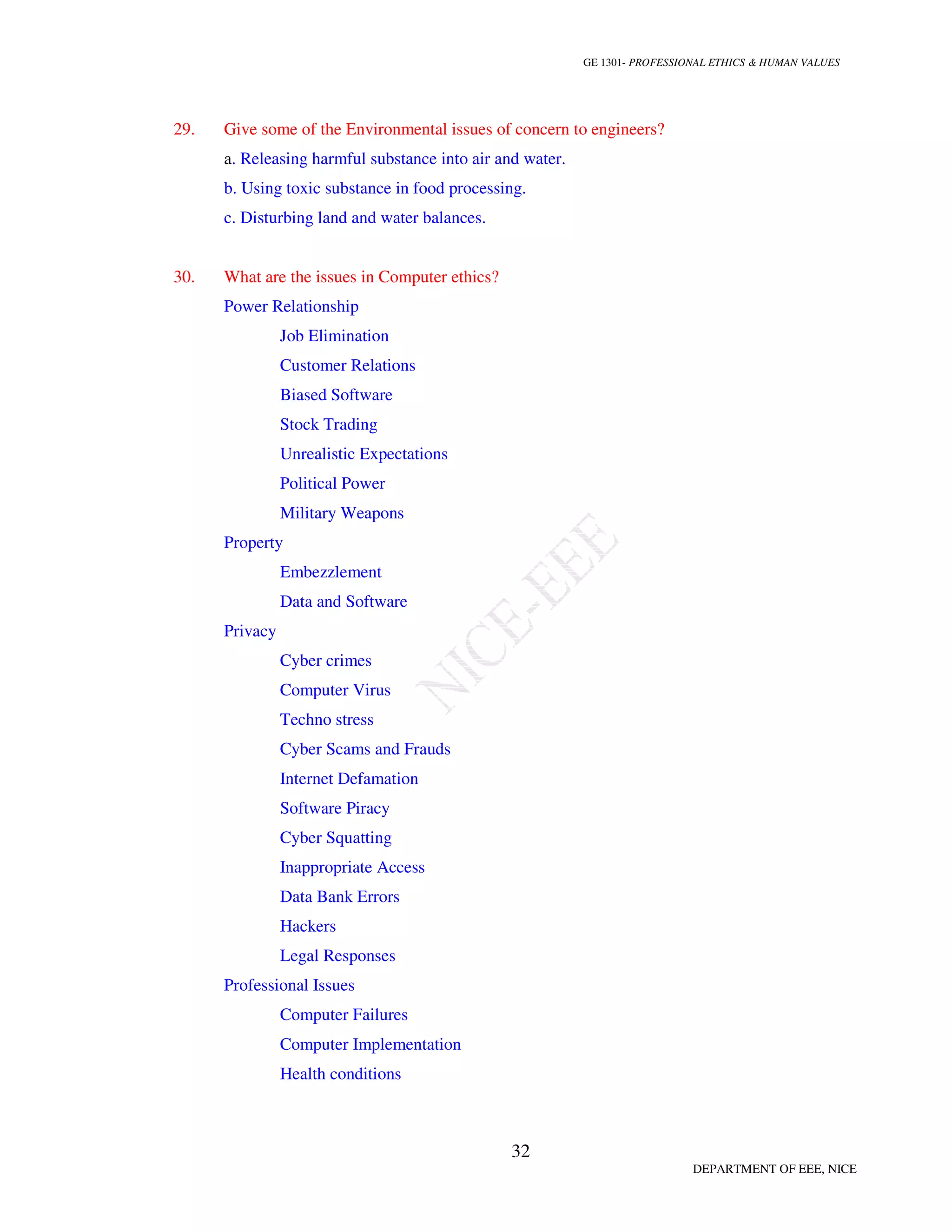 Professional ethics 2 mark & 16 mark question bank | PDF