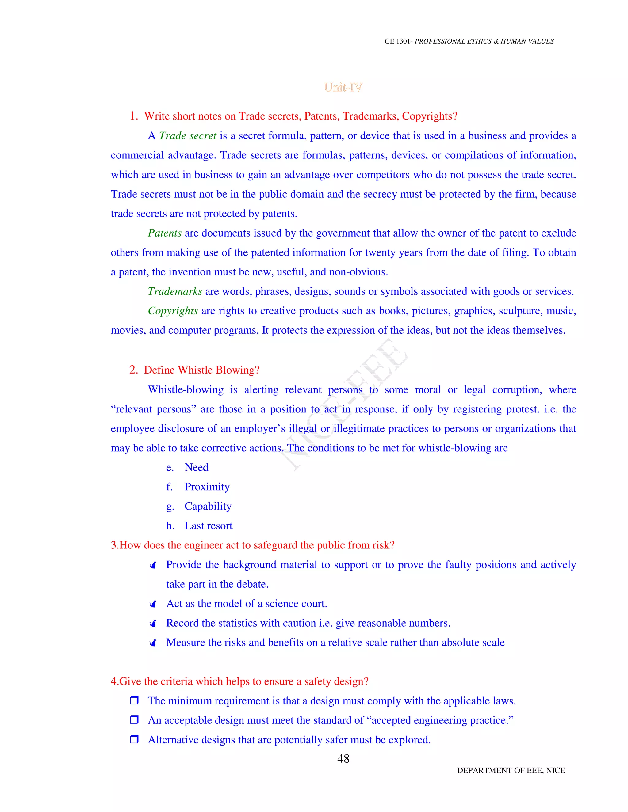 Professional ethics 2 mark & 16 mark question bank | PDF