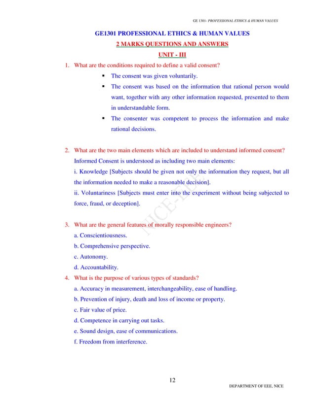 Professional ethics 2 mark & 16 mark question bank | PDF
