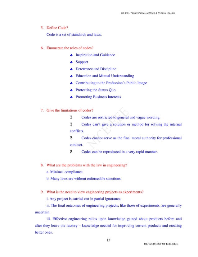 Professional ethics 2 mark & 16 mark question bank | PDF