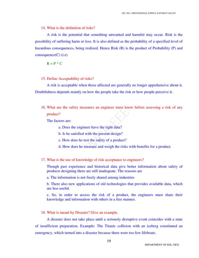 Professional ethics 2 mark & 16 mark question bank | PDF