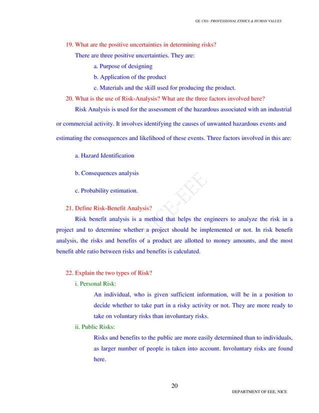Professional ethics 2 mark & 16 mark question bank | PDF