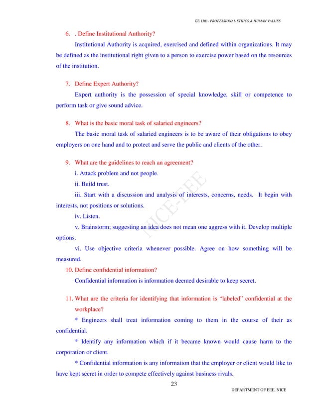 Professional ethics 2 mark & 16 mark question bank | PDF