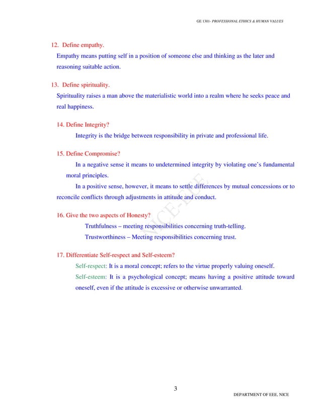 Professional ethics 2 mark & 16 mark question bank | PDF