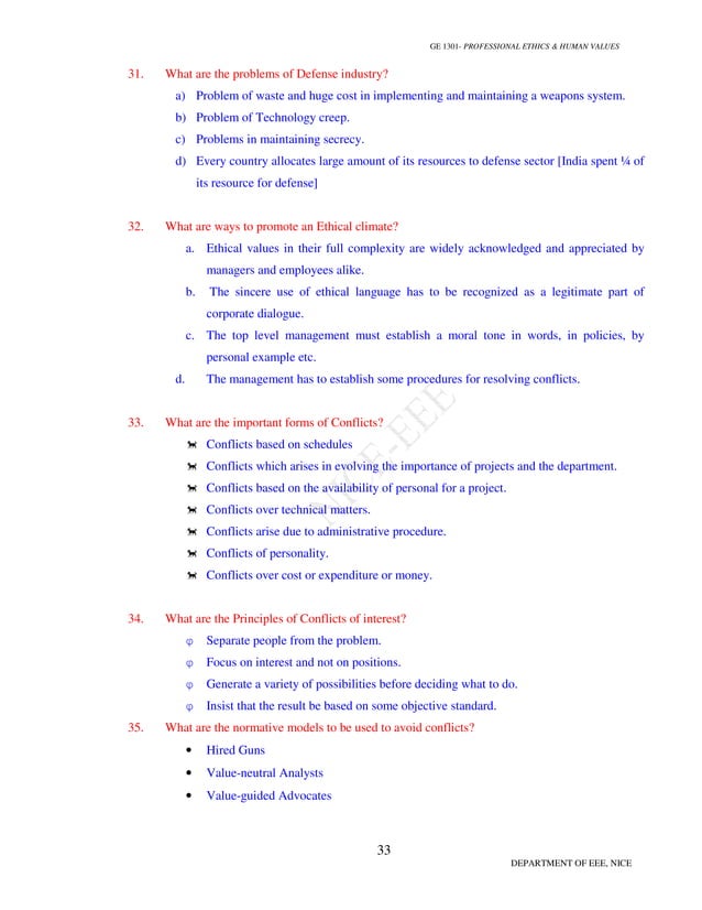 Professional ethics 2 mark & 16 mark question bank | PDF