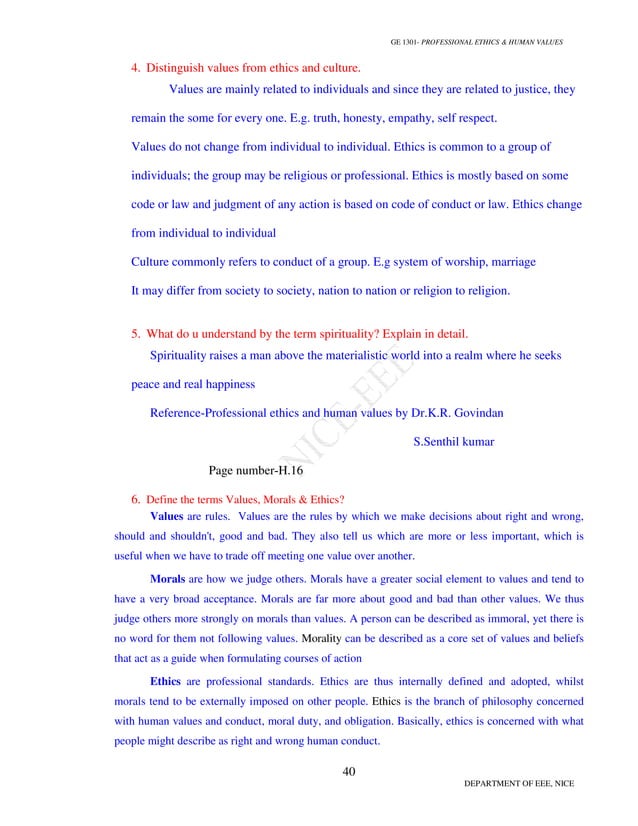 Professional ethics 2 mark & 16 mark question bank | PDF