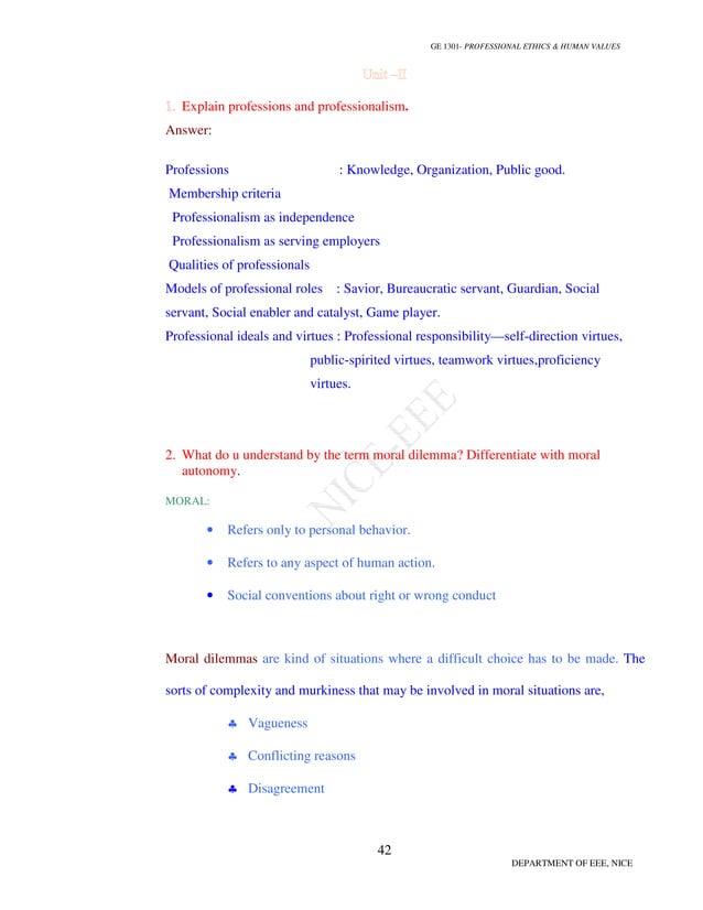 Professional ethics 2 mark & 16 mark question bank | PDF