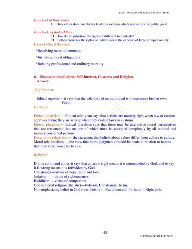 Professional ethics 2 mark & 16 mark question bank | PDF