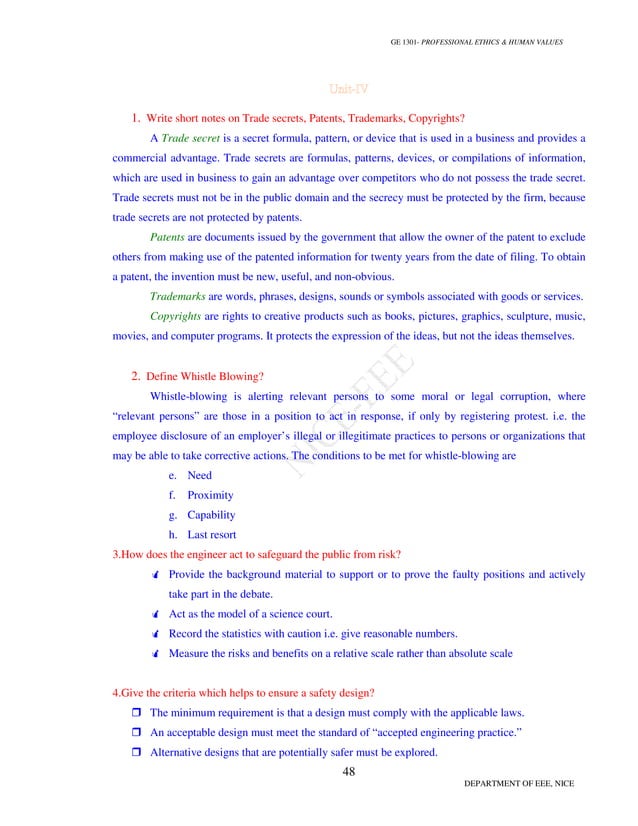 Professional ethics 2 mark & 16 mark question bank | PDF